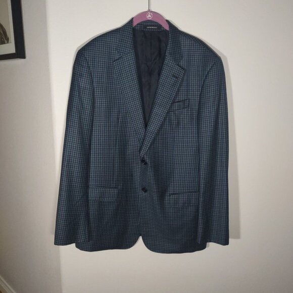 Emporio Armani | Suits & Blazers | Emporio Armani Gline Super 3s Wool Blazer Blueblack Check ...